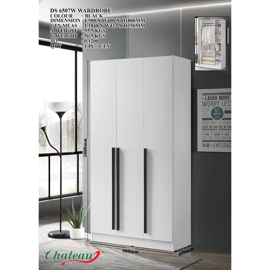 3 Open Door Wardrobe White Colour / Almari Baju | Shopee Malaysia