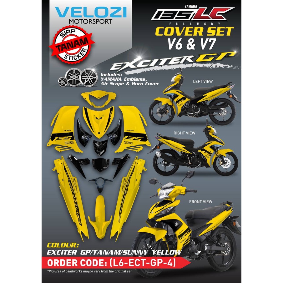 YAMAHA LC LC135 V6 V7 EXCITER GP SUNNY YELLOW KILAT COVERSET BODYSET ...