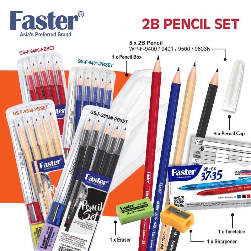 Faster PBSET Stationery Pencil Set with 5 pcs Pencil For Student (1 set ...