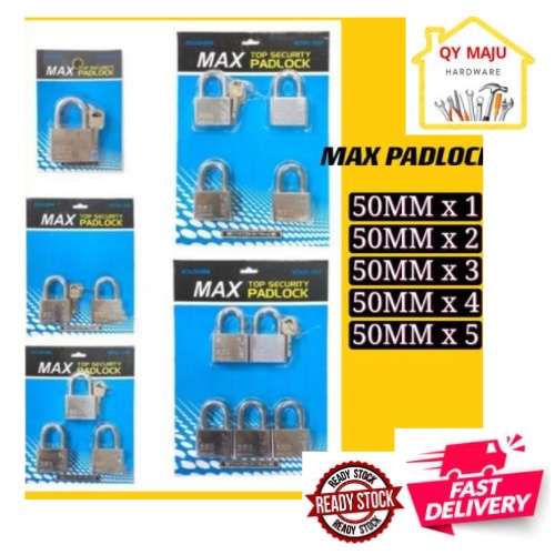 50mm Max Padlock Top Security Padlock / 50mm Padlock Key Alike | Shopee ...