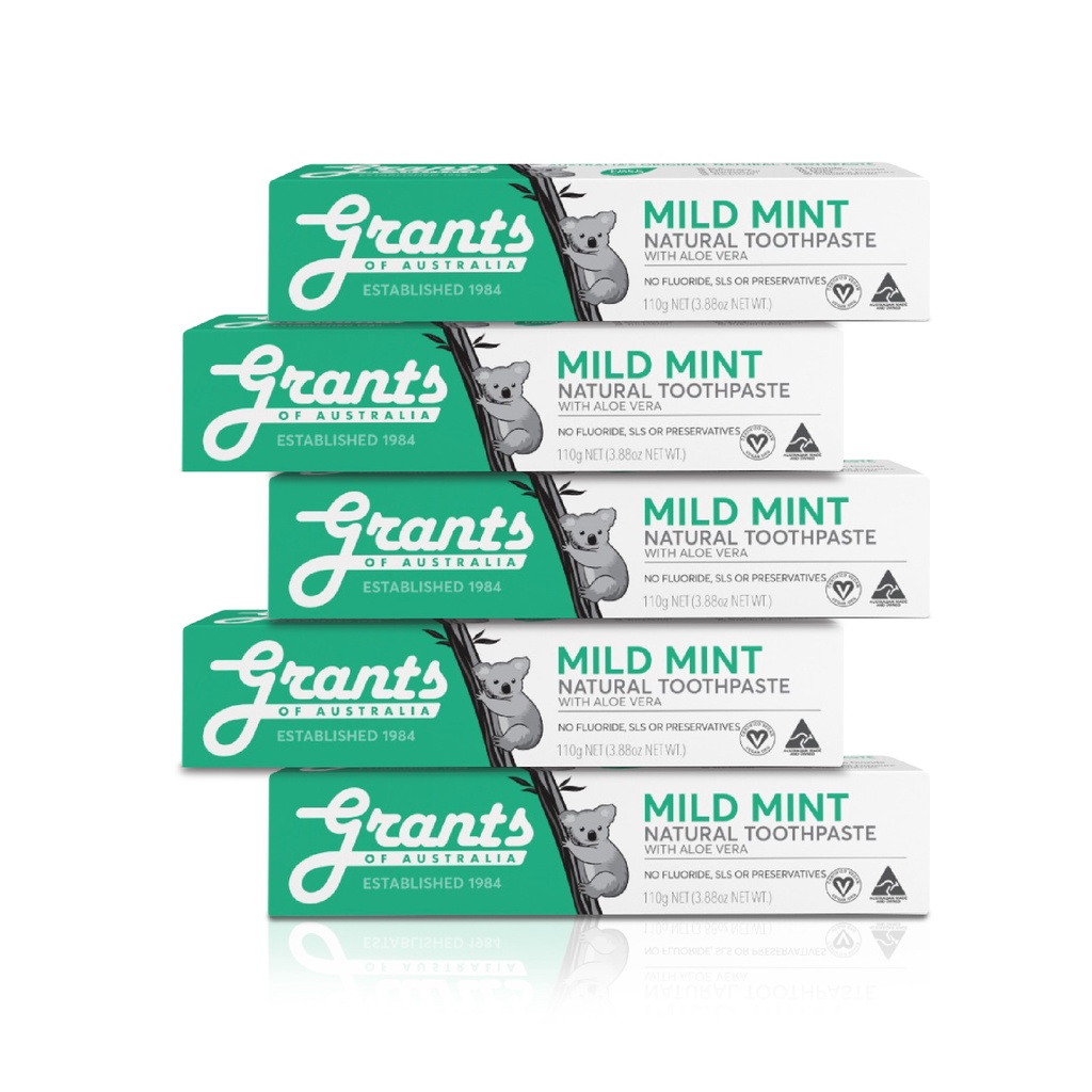 (5x110g) Grants Organic Mild Mint Toothpaste With Aloe Vera, Relieve ...