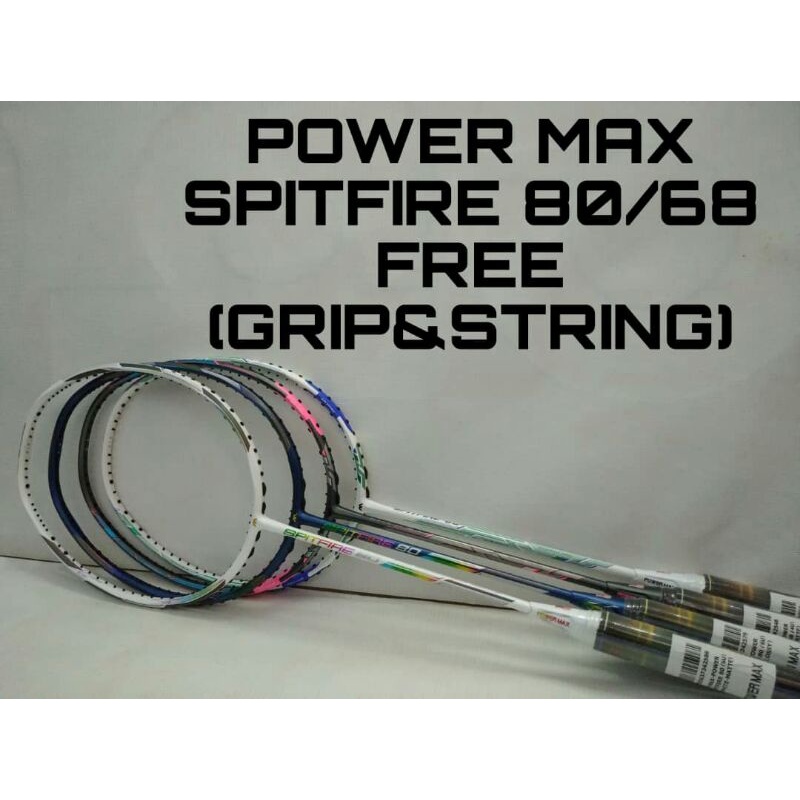 Racket POWER MAX SPITFIRE 80/68 (Free Grip + String + String Installation) Max33 LBS | Shopee ...