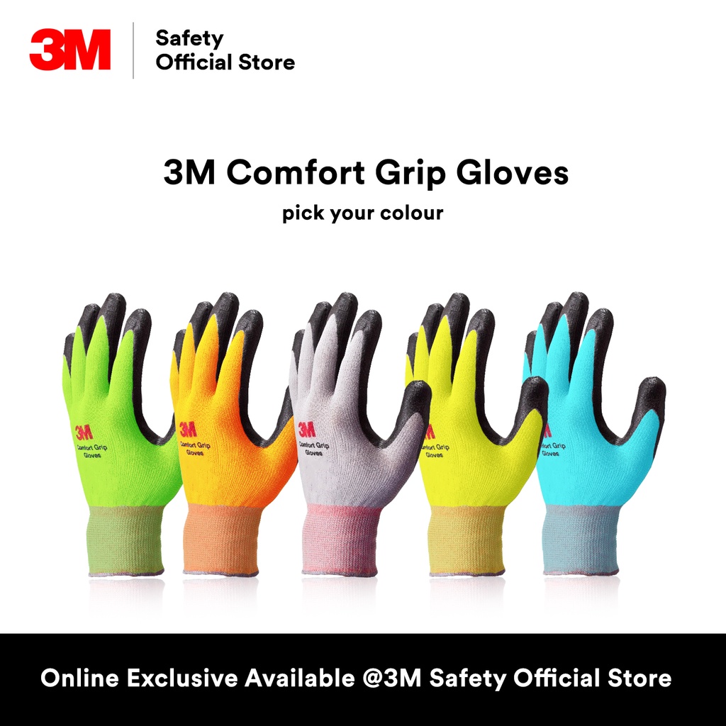 3M™ Comfort Grip Gloves General Use Colours Work Glove - Grey, Orange ...
