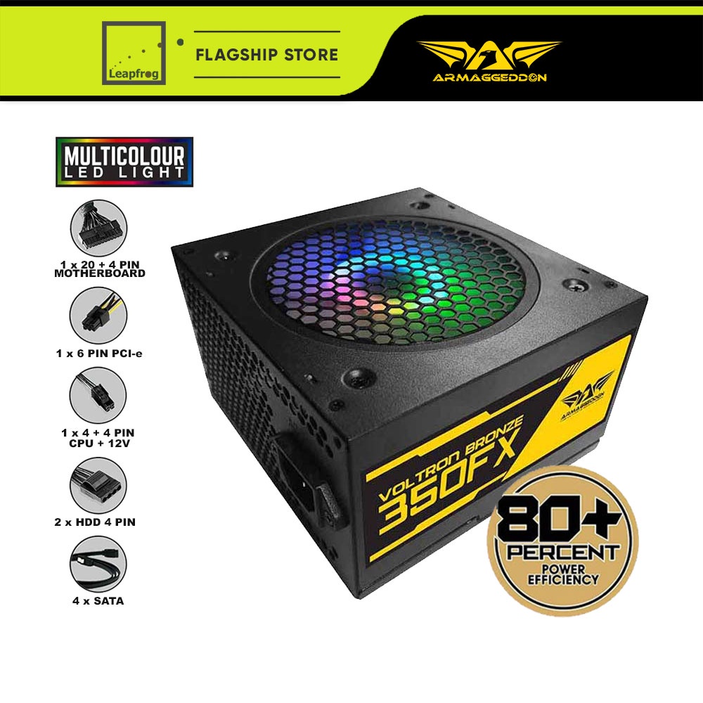 Armaggeddon 362 Watts Power Supply Voltron Bronze 350FX | 80+ Power Efficiency | Free RGB Fan ...