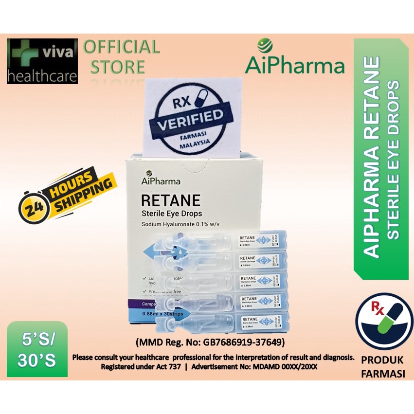AiPharma Retane Sterile Eye Drops (0.88ml x 30's) 无菌眼药水 TITIK MATA ...