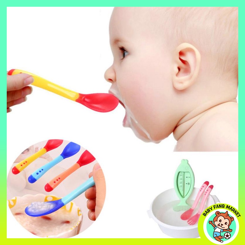Baby Temperature Changing Color Silicone Spoon and Fork Feeding Safety ...