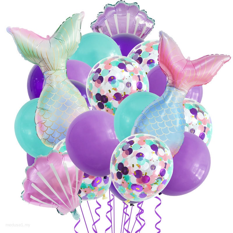 23pcs/Set Mermaid Balloon Set Mermaid Tail Shell Aluminum Foil Balloon ...