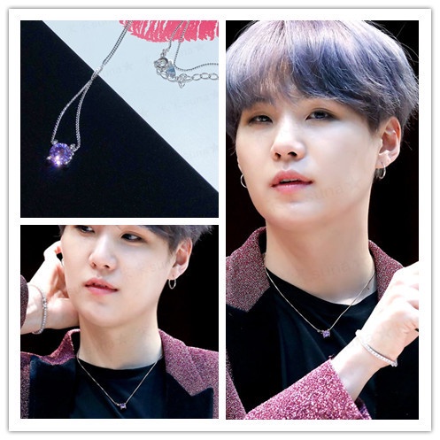 Kpop SUGA Necklace Purple Rhinestone Temperament Simple Sweater Chain ...