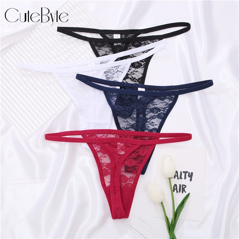 Cute Byte Cotton Lace Thongs Women Transparent Low-waist Underpant ...