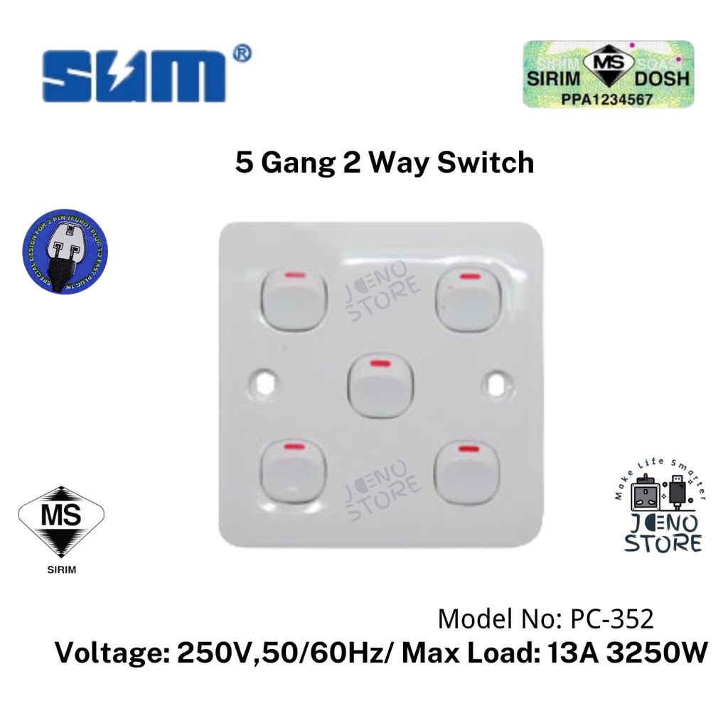 SUM PC series Wall Switch &Sockets (SIRIM Approval) | Shopee Malaysia
