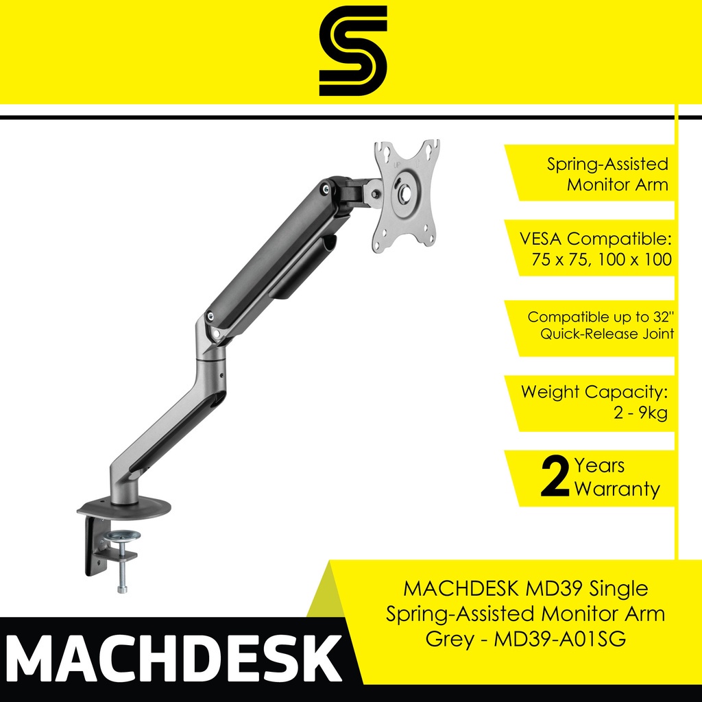 MACHDESK MD39 Single Spring-Assisted Monitor Arm - Grey - MD39-A01SG ...