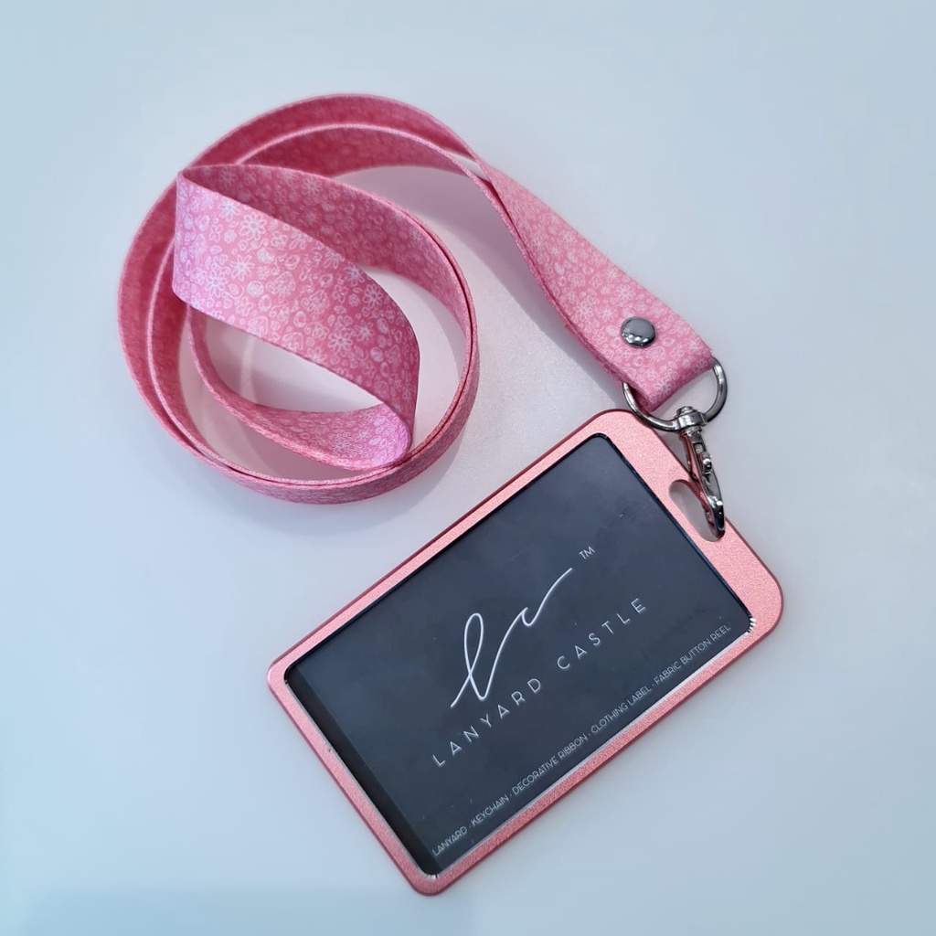 Pink Floral L041 Cute Design Lanyard with alloy id cardholder READY ...