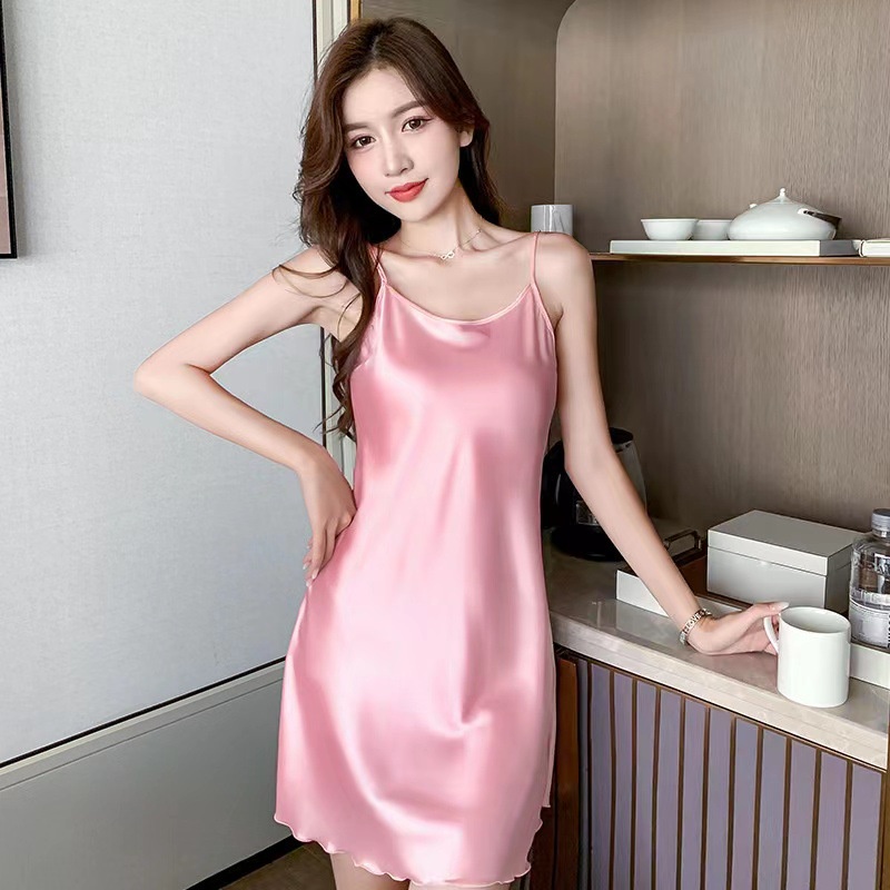 (Stock in KL-096) Satin Mini-Length Suspender Dress Women's Thin Suit ...