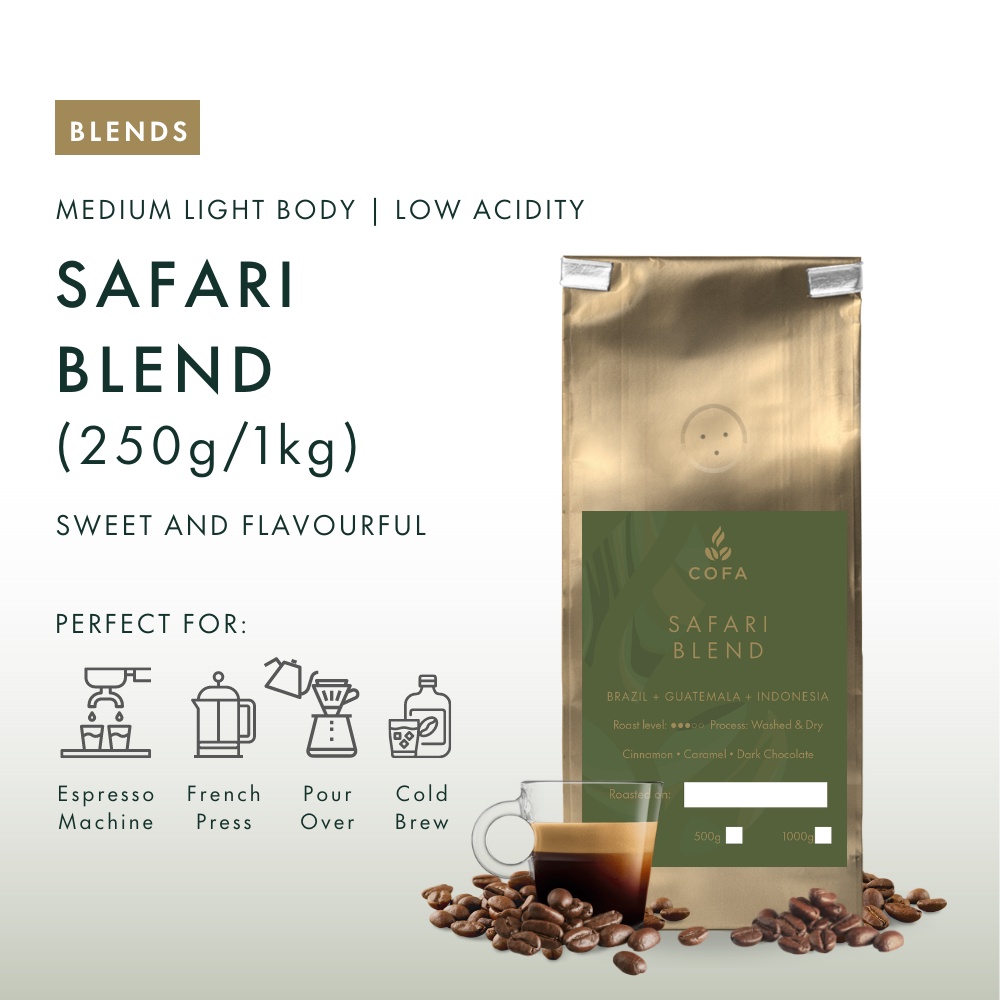 COFA Coffee Safari Blend 100% Arabica Medium Roast Kopi Arabica [250g ...