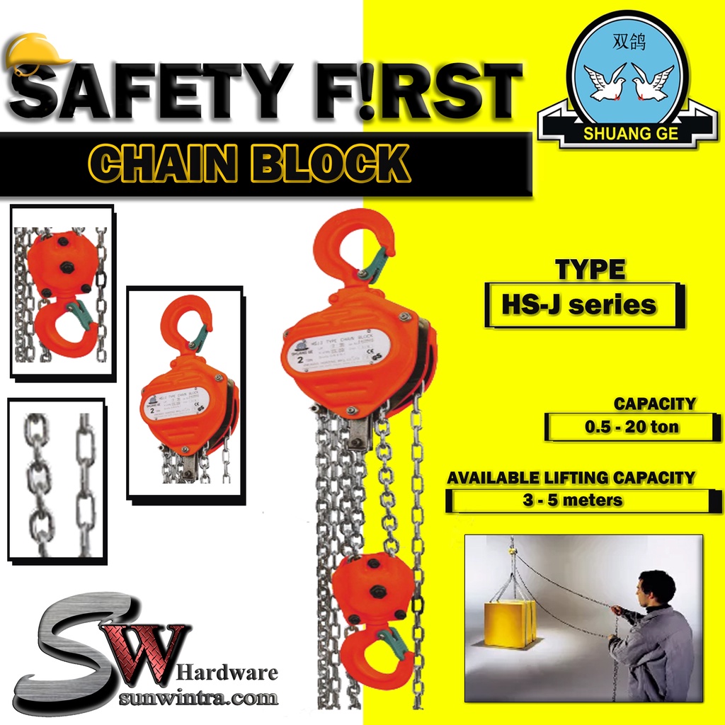 SW HARDWARE 1 TON X 3M Heavy Duty Chain Block Lifting Block Chain Hoist ...