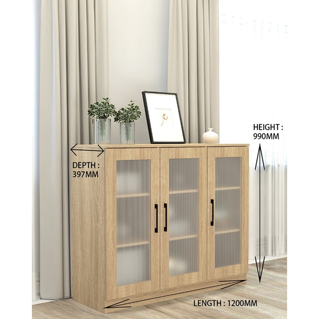 4.5ft 3 Door Rack Display Cabinet Glass Storage Cabinet Rak Buku ...