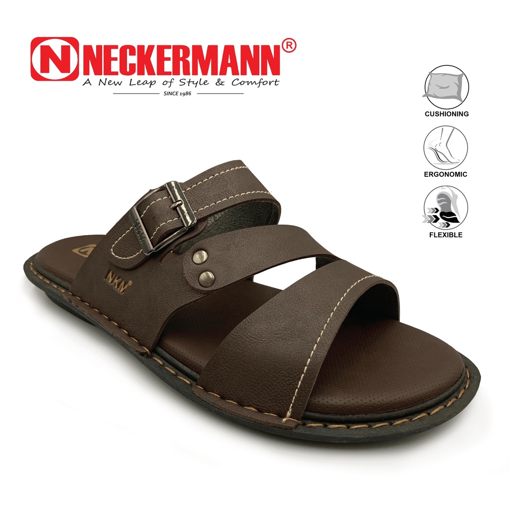 Neckermann Men's Arizona Buckled Classic Comfort Slide Sandals - Brown ...