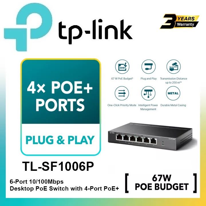 TP-LINK TL-SF1006P POE 6-Port With 4-Port PoE+ 10/100Mbps Desktop ...
