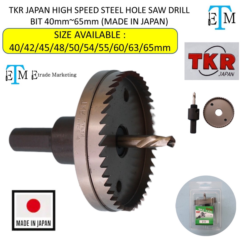 TKR JAPAN HIGH SPEED STEEL HOLE SAW DRILL BIT 40~65mm (MADE IN JAPAN ...