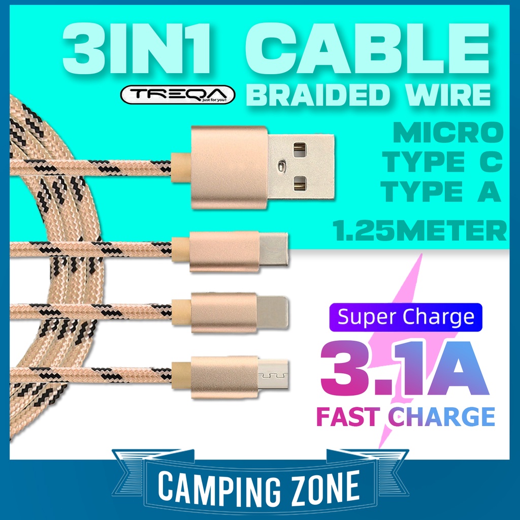TREQA 1.25m 3.1A Fast Charging Data Cable for Android Type-C TYPE-A 3 ...