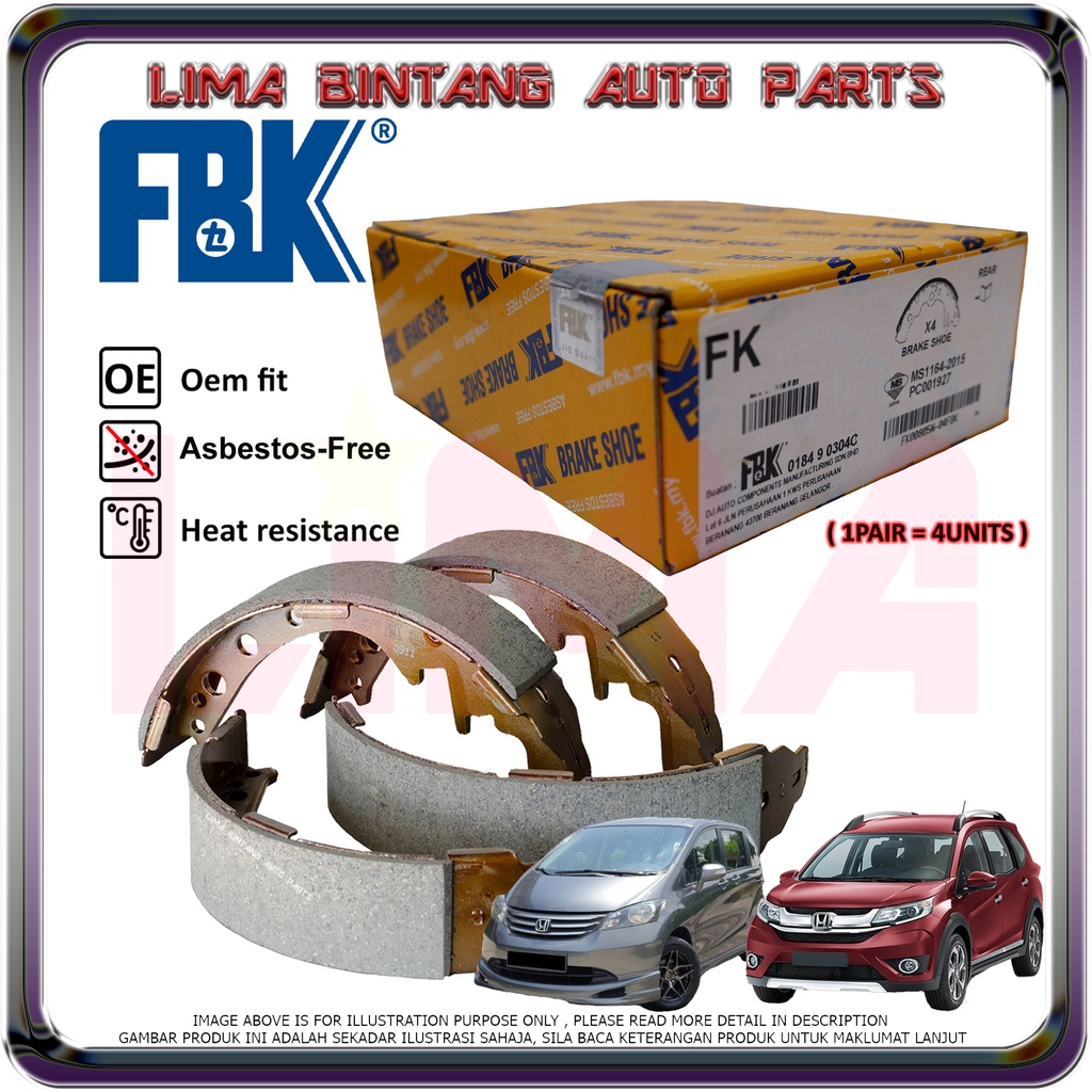 Honda Freed GB3 , Brv DG1 Rear Brake Drum Shoe , Brake Lining Shoes FBK ...