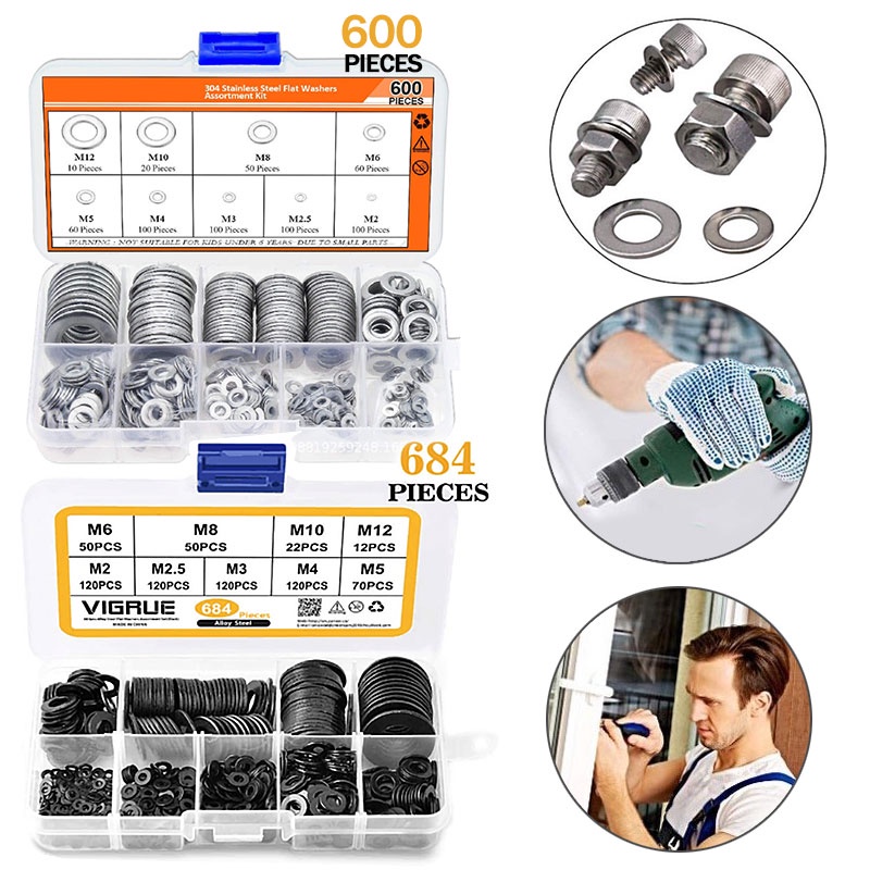 684Pcs Stainless Steel Flat Washers Sealing Ring Washers Stainless Steel Flat Washer Gasket ...