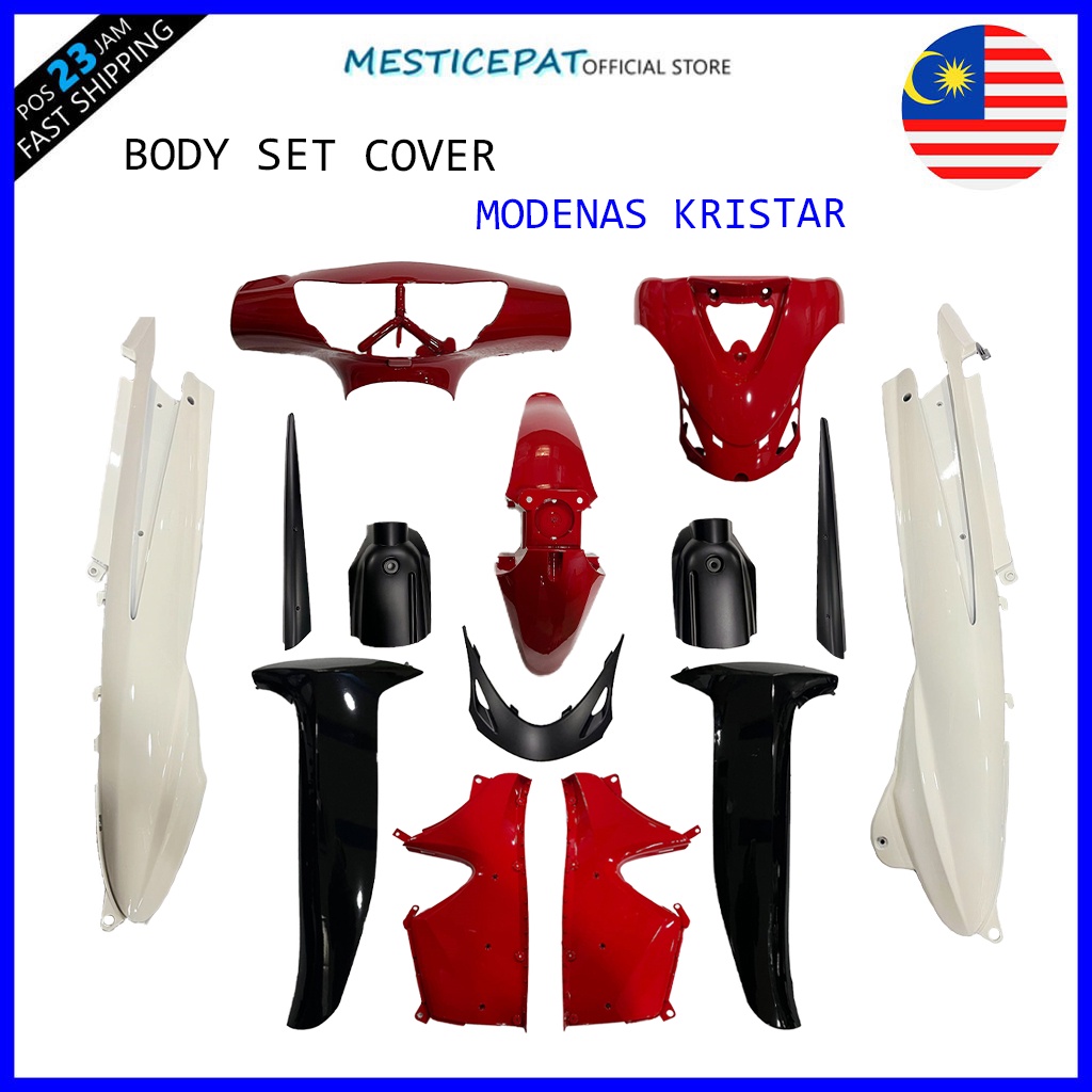 MODENAS KRISTAR COVER SET (ST) // KRISTAR 110 BODY COVER RED WHITE ...