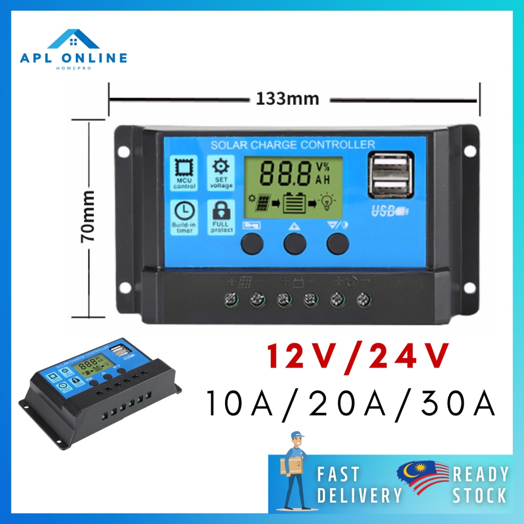Dual USB LCD Display PWM Solar Panel Controller Battery Charger Charge Solar Controller ...