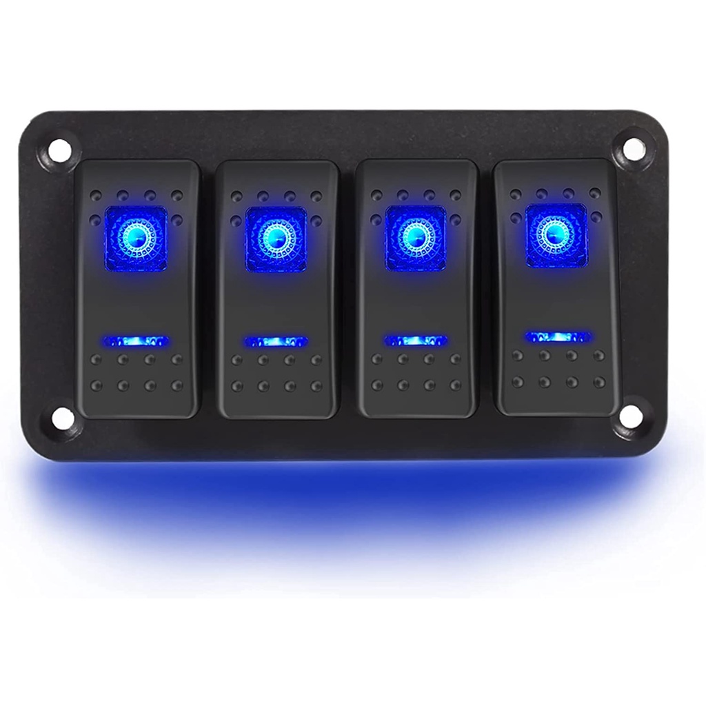 4 Gang Rocker Switch Aluminum Panel Waterproof, 12V/24V Toggle Switch ...