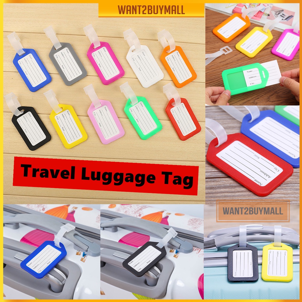 Travel Luggage Tag Plastic Multiple Colors Label Keychain Name Address Plastic Suitcase Baggage ...