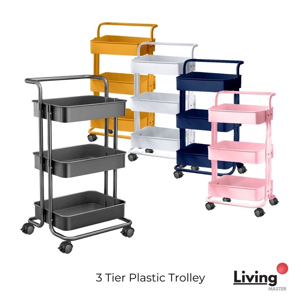 Ready Stock Multi-Purpose 3 Tier Plastic Trolley Utility Cart Rolling ...