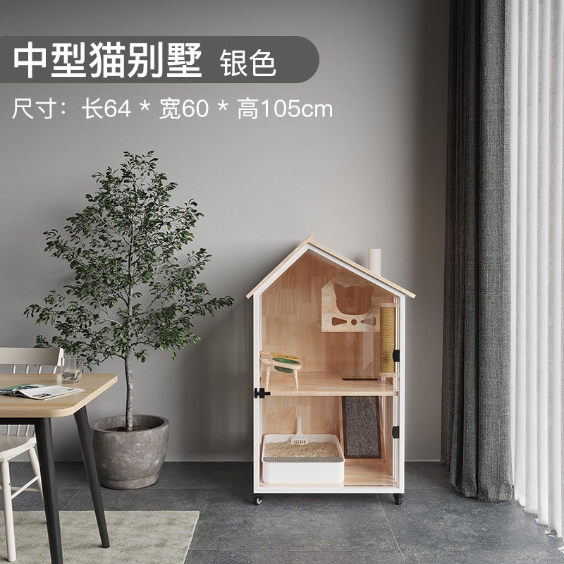 Tomeozan Cat Cage Villa Solid Wood Luxury Three Layer Home Cat House