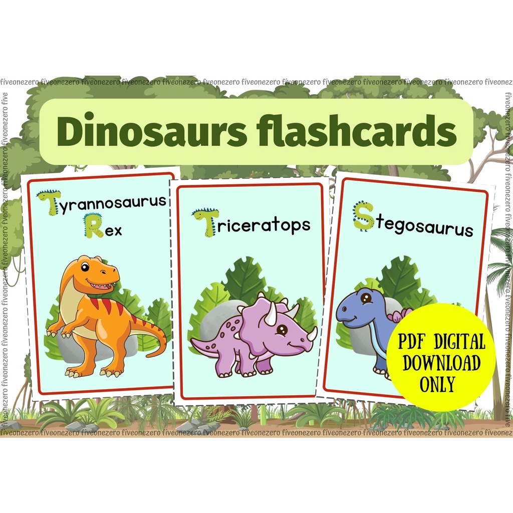 [PDF Softcopy] Dinosaurs flashcards, printable flashcards for kids, 10 ...