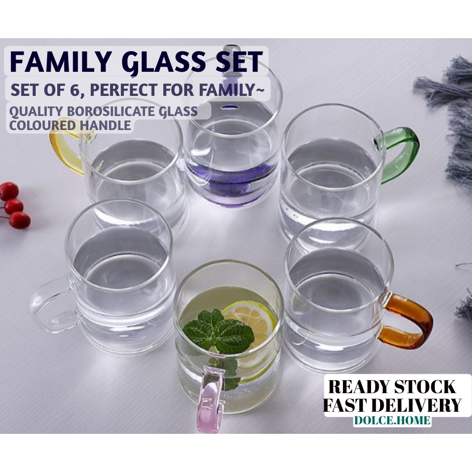 [MEGA SALE] Borosilicate Drinking Glass 6pcs sets (Colorful handle ...
