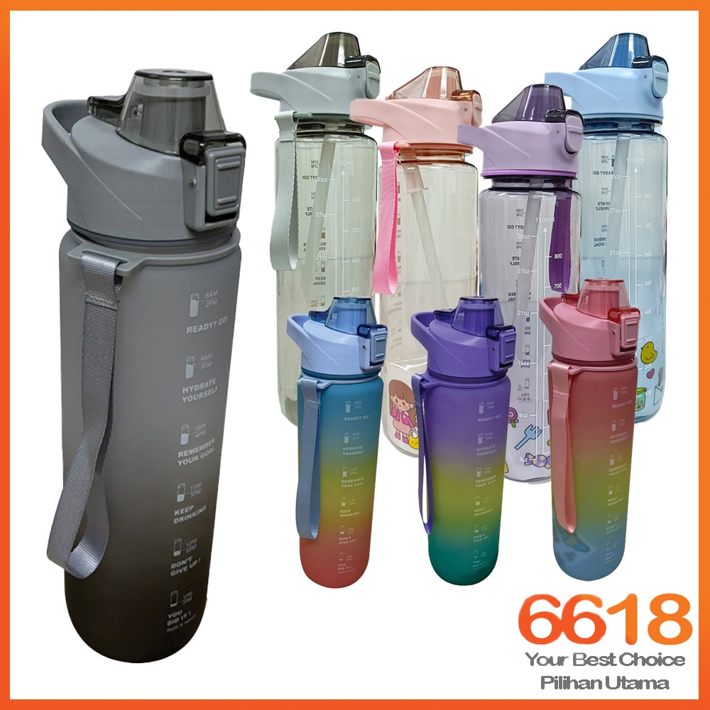 1000ml Warna Kecerunan Botol Air Botol Minuman dengan Straw Colorful ...