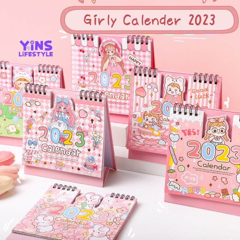 Yins. Sakura Cute Girl Desktop Calendar 2023 Yearly Agenda Organizer ...