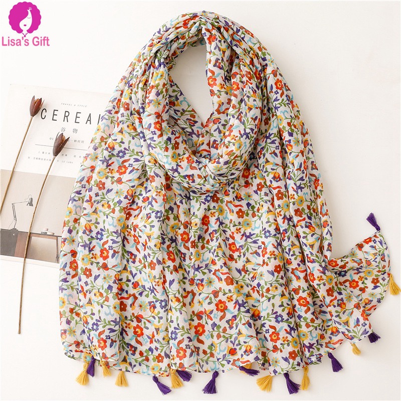 Muslim fashion flowy cotton shawl simple floral printed wide shawl ...