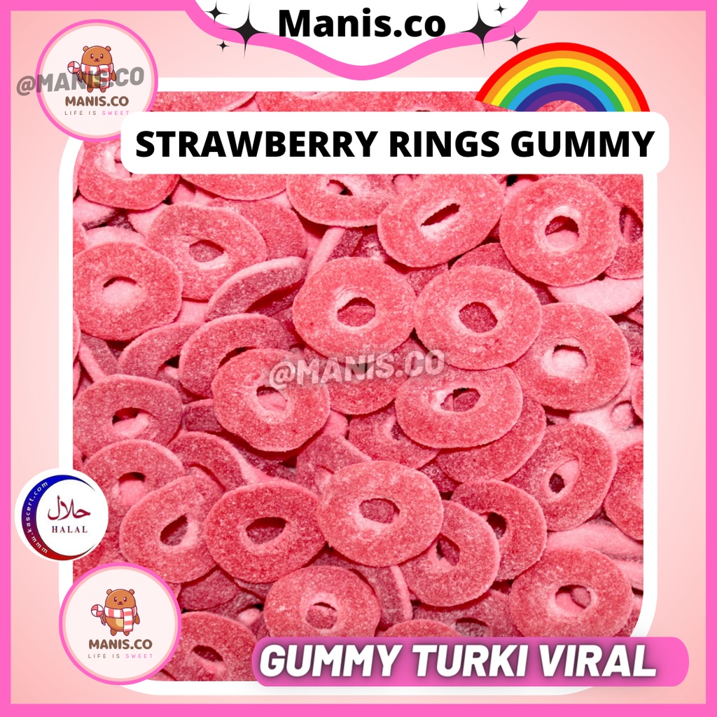 [Strawberry Rings] Sweet Sour Candy Halal Gummy Bebeto Haribo Snack ...