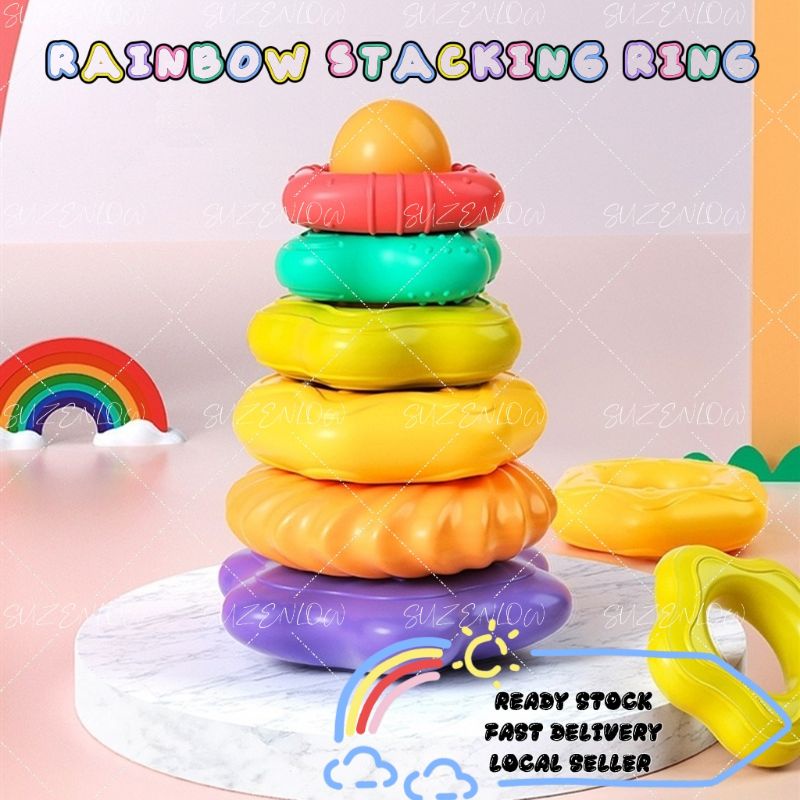 Rainbow Baby Toddle Stack Toy Montessori Ring Rainbow Tower Stacking Up ...