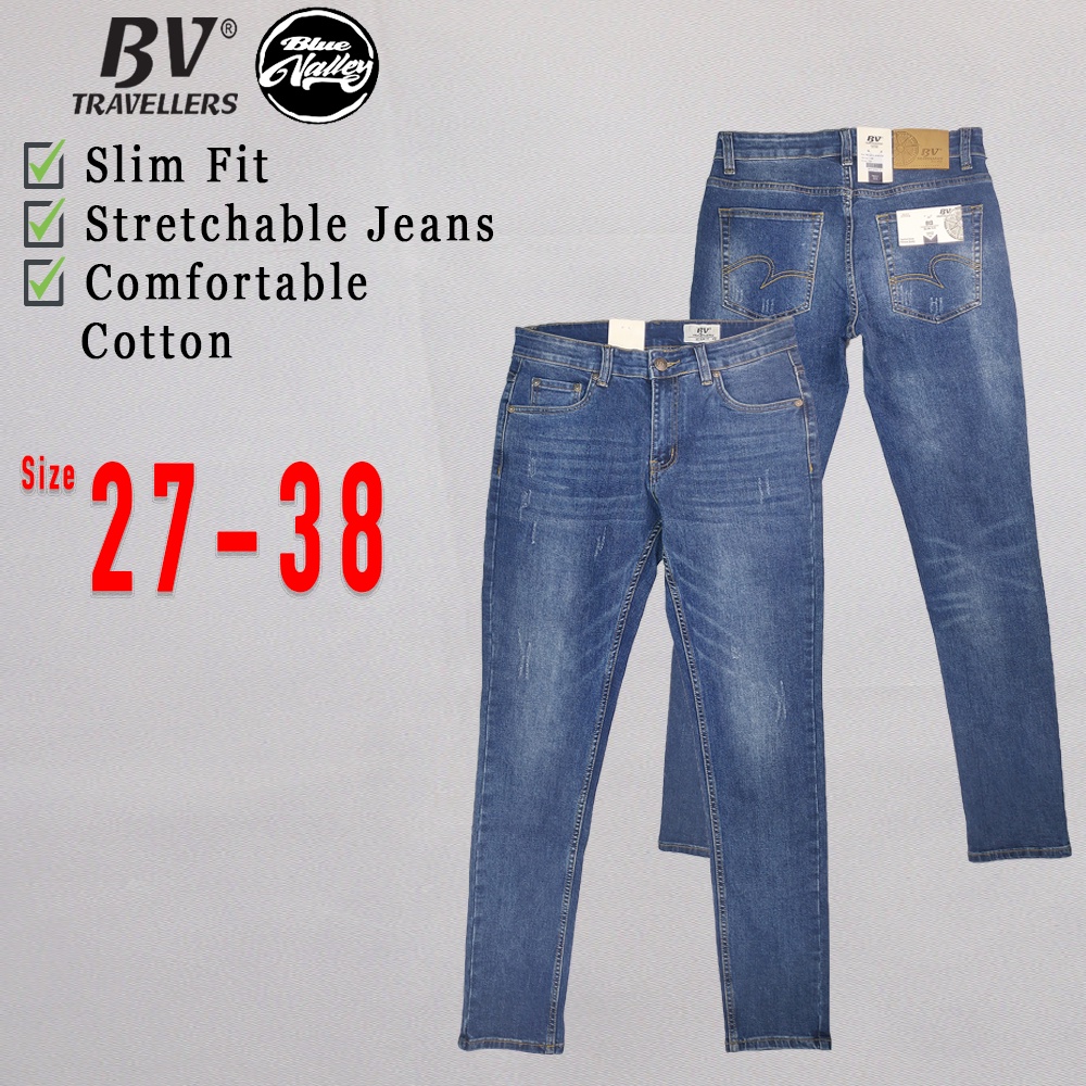 BV Travellers Men's Slim Fit B13 Stretchable Seasoned Blue Jeans 0701 ...