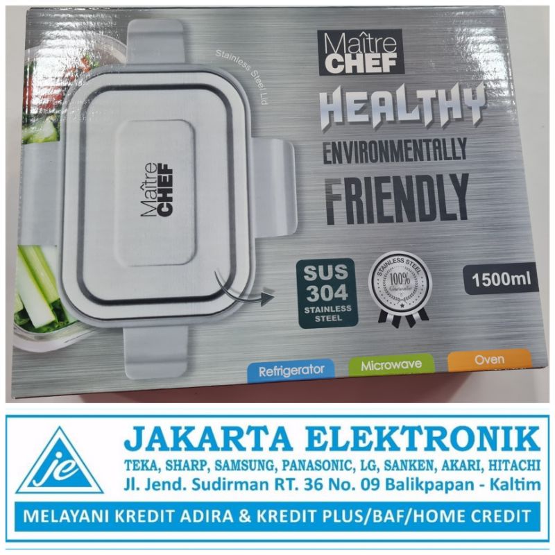 Maitre CHEF GLASS FOOD CONTAINER 1500ML WITH LID STAINLESS STEEL SUS304 ...