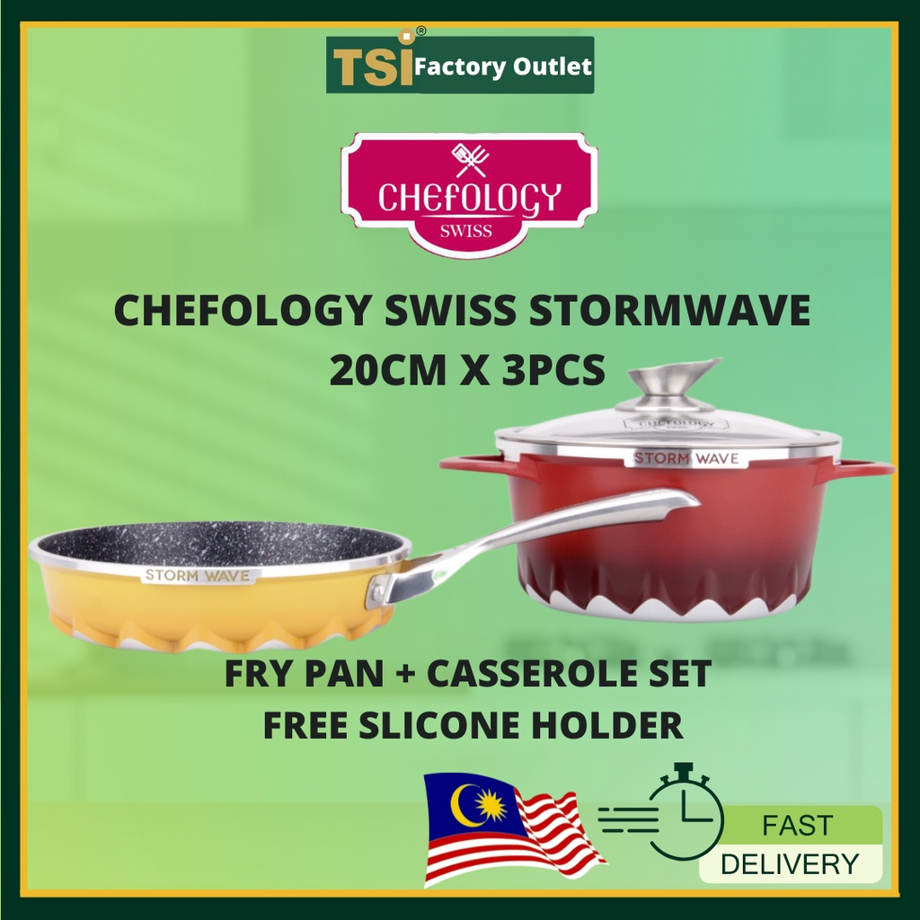 CHEFOLOGY SWISS STORMWAVE 20CM X 3PCS (FRY PAN + CASSEROLE SET) FREE ...