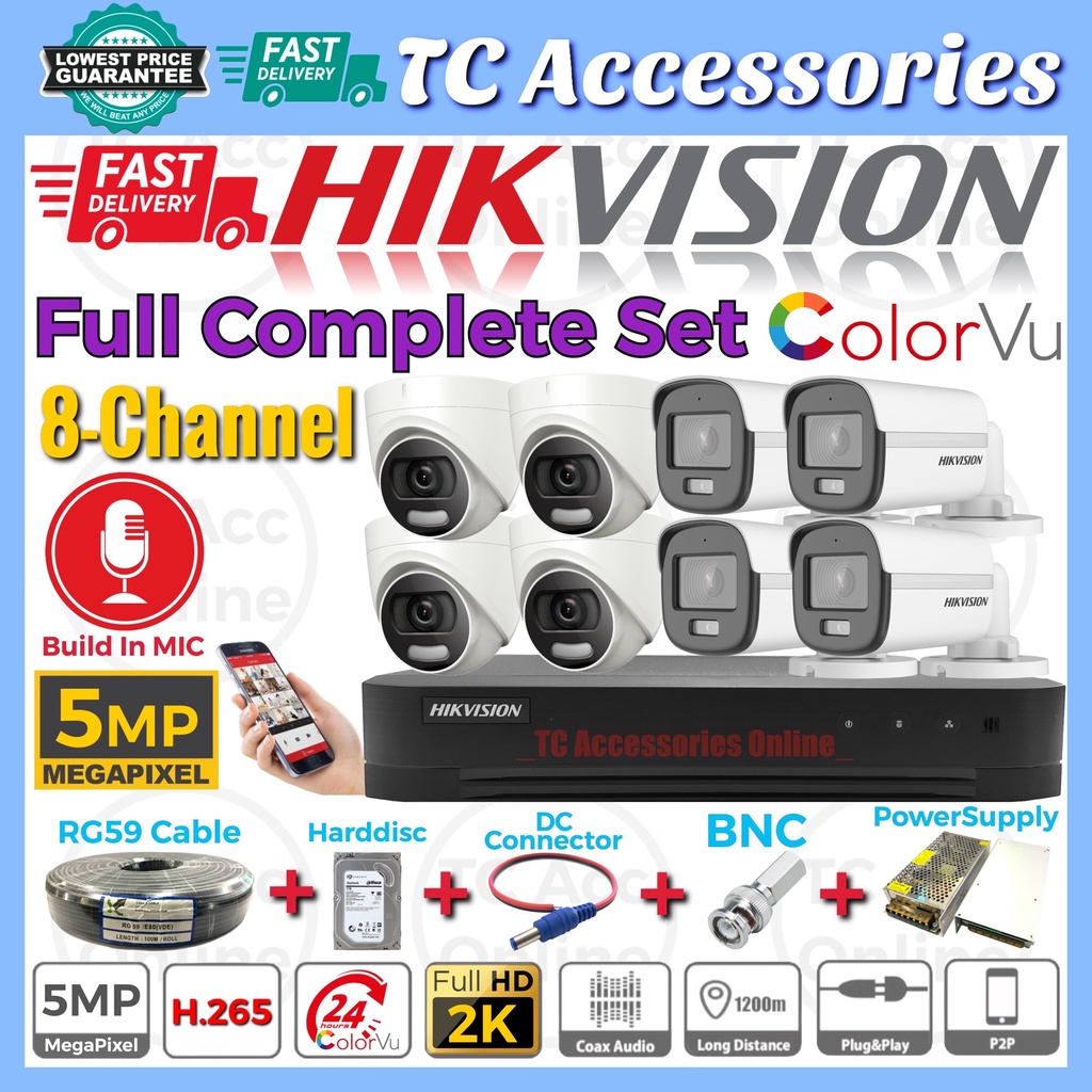 HIKVISION ColorVu Full Complete Set DIY 🌟8-CHANNEL🌟 5.0MP CCTV Full HD ...