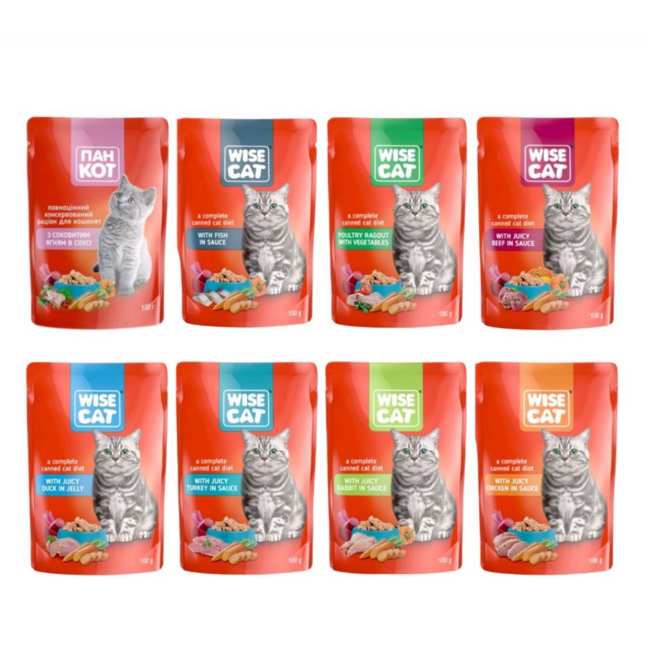 WiseCat Cat Wet Food Pouch 100g Wet Pouch Makanan Basah Kucing Cat ...