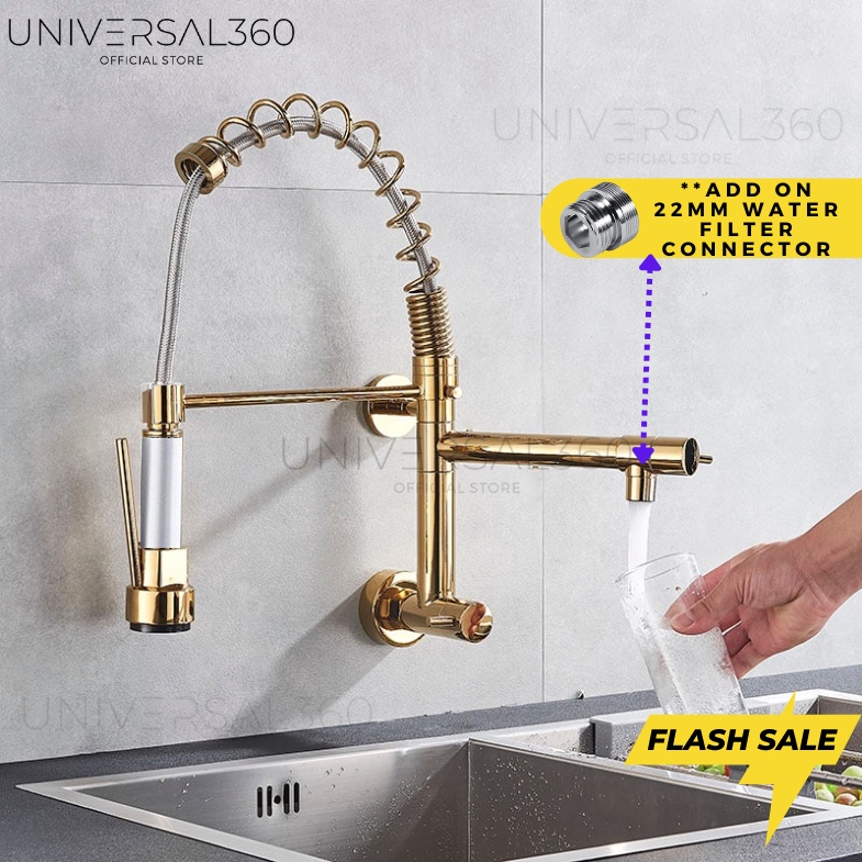 Black Pull Down Kitchen Faucet Single Cold Water Dual Spouts Copper ...