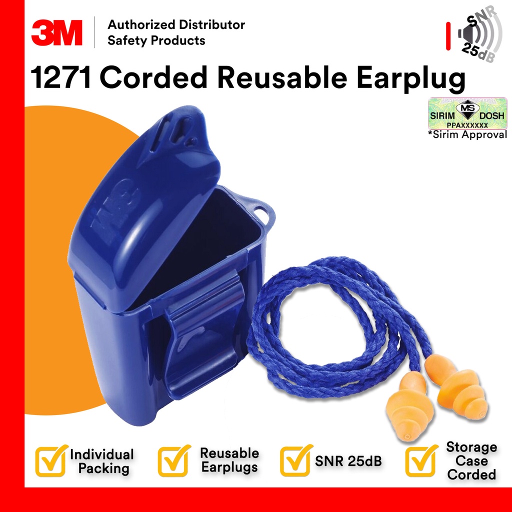 3M 1271 Corded Reusable Earplugs Ear Plug / DOSH SIRIM / Safety Earplug ...