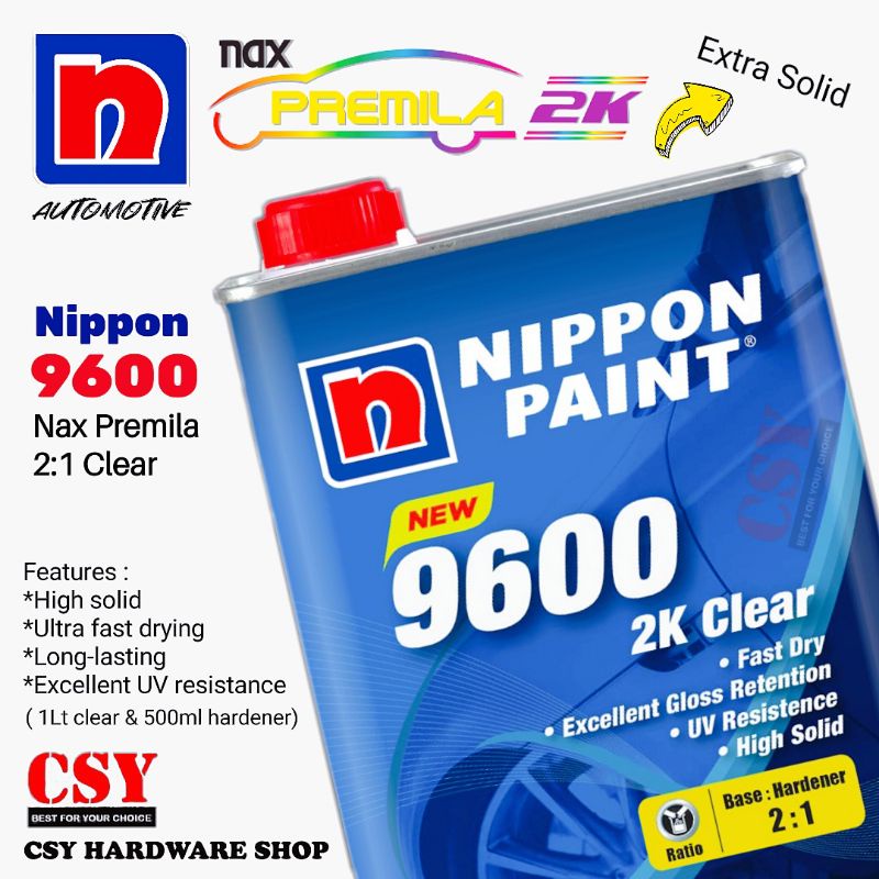 Nippon Nax Premila 9600 Clear 2K Extra Solid 2:1 (1liter Clearcoat with 500ml Hardener ...
