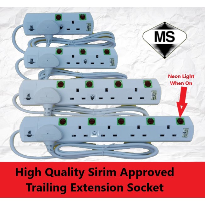[SIRIM APPROVED] 2 Meter Portable Extension Trailing Socket with Neon ...