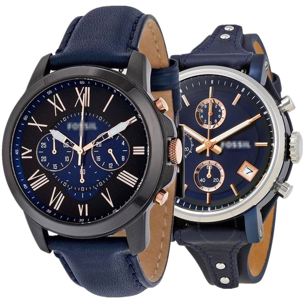 Authentic Navy Blue Men Women Leather Couple Watch FS5061 ES4113 ...