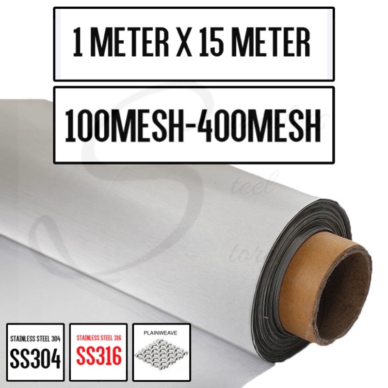 100Mesh - 400Mesh 1Meter x 15Meter 1 Roll Stainless Steel SS304/SS316 ...